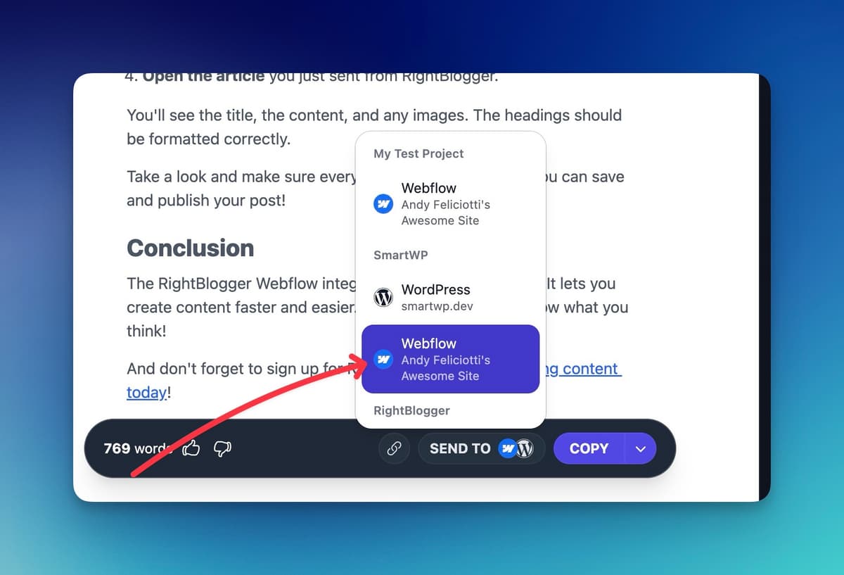 How to Connect Your Webflow Website with RightBlogger